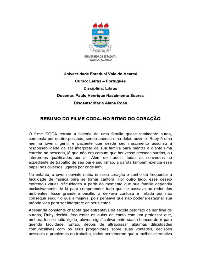 Resumo Do Filme Coda. | PDF