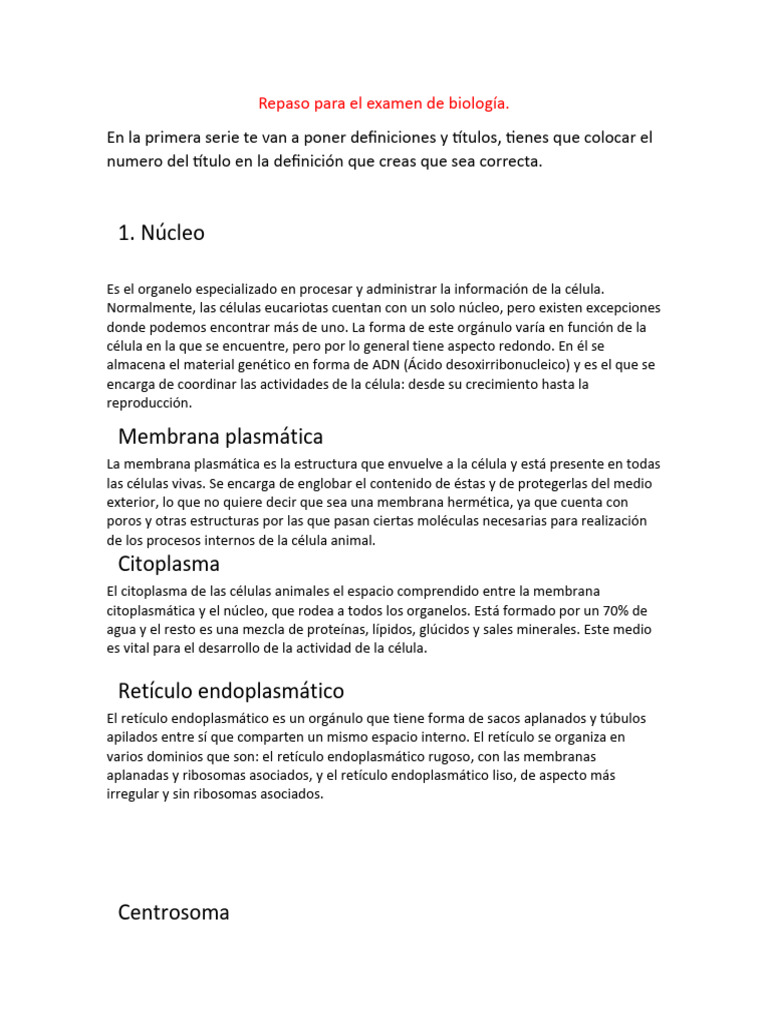 Repaso para El Examen de Biología | PDF | Biología Celular) | Citoplasma