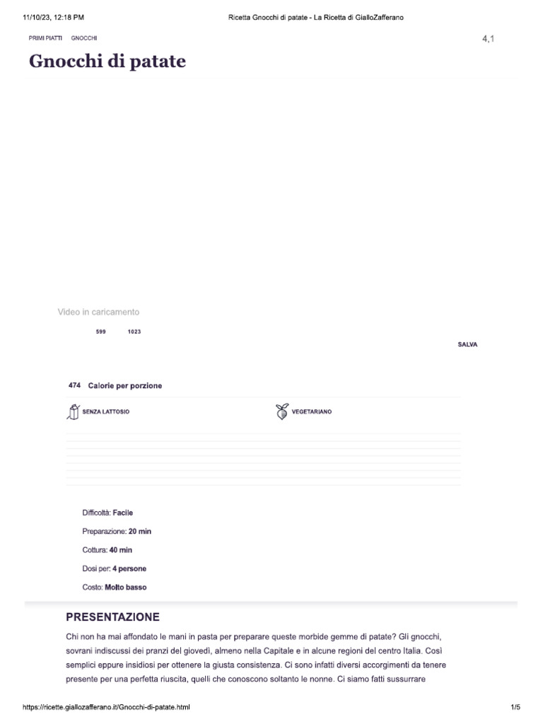 Ricetta Gnocchi Di Patate - La Ricetta Di GialloZafferano | PDF