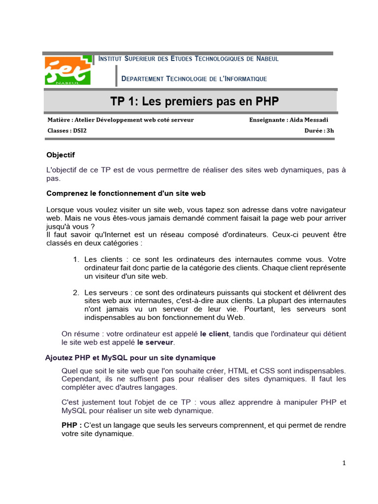 TP1 PHP | PDF | PHP | Internet