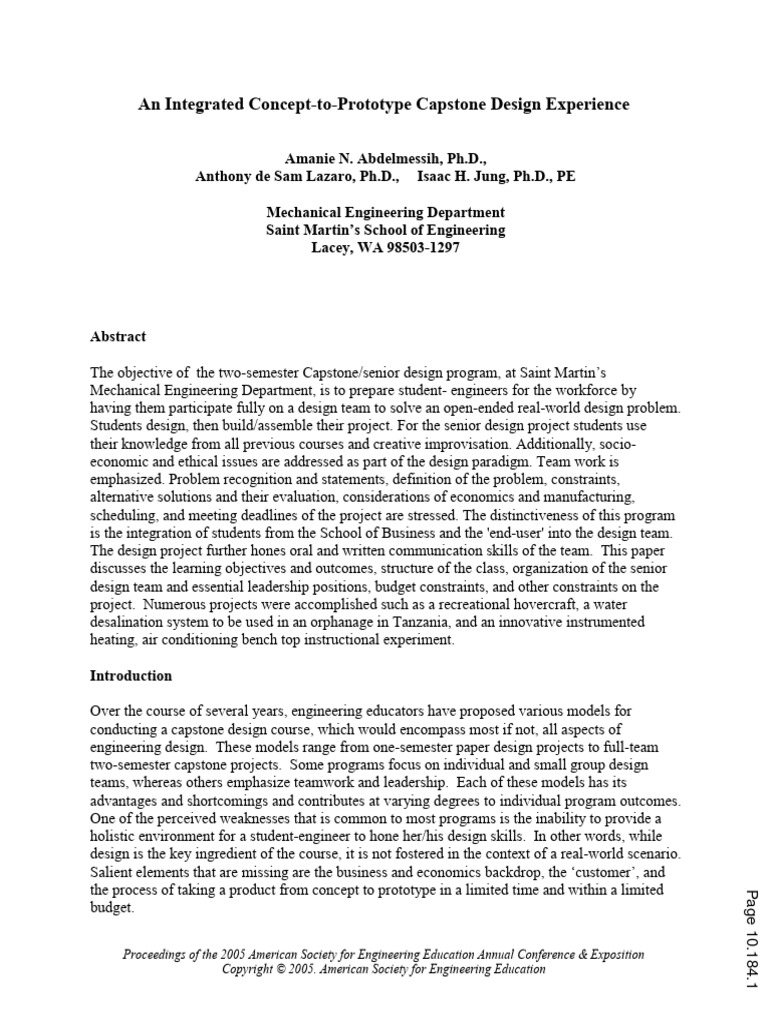 An Integrated Concept To Prototype Capstone Design Experience ...