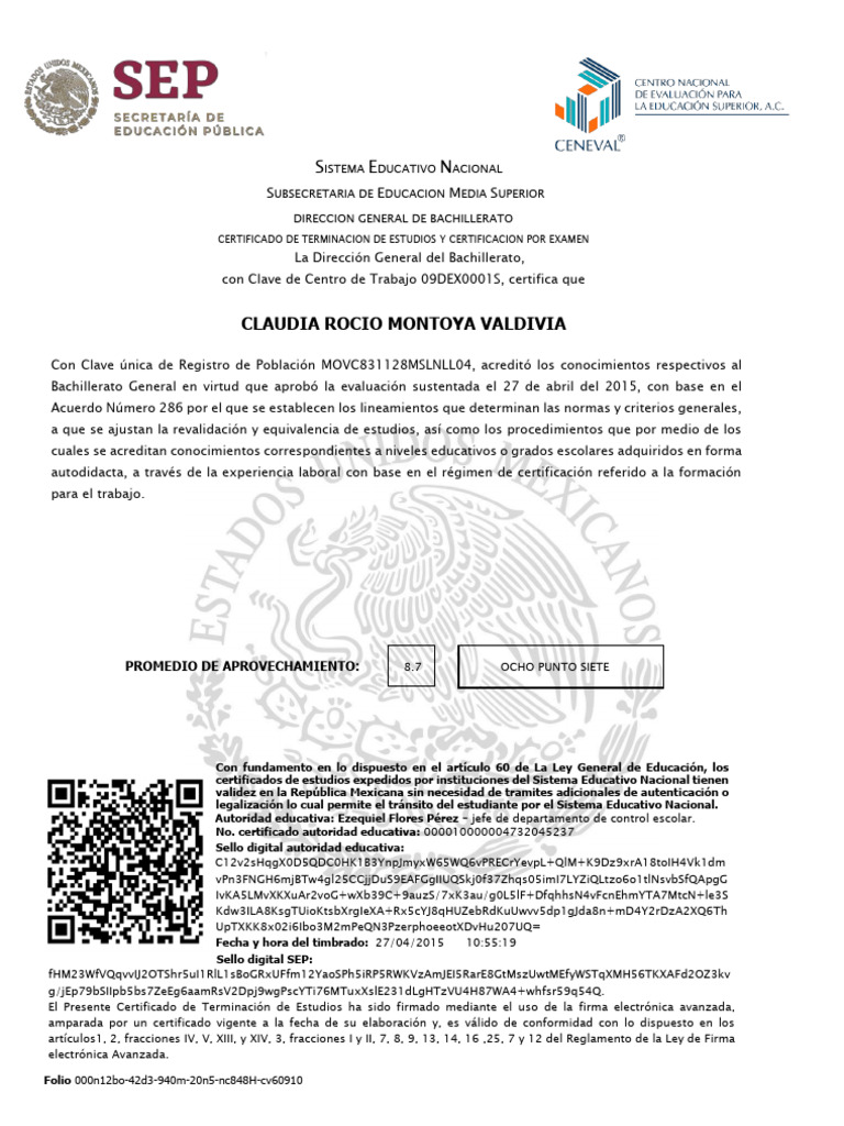 Certificado Ceneval | PDF