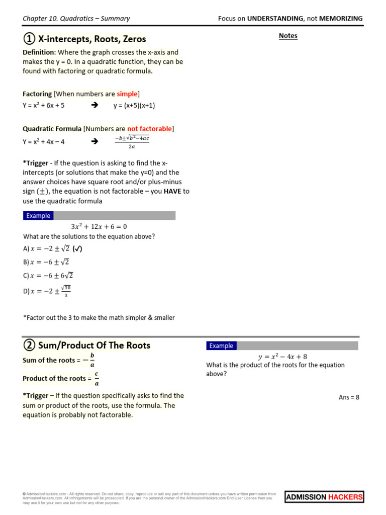 Quadratics Summary | PDF | Quadratic Equation | Mathematical Relations