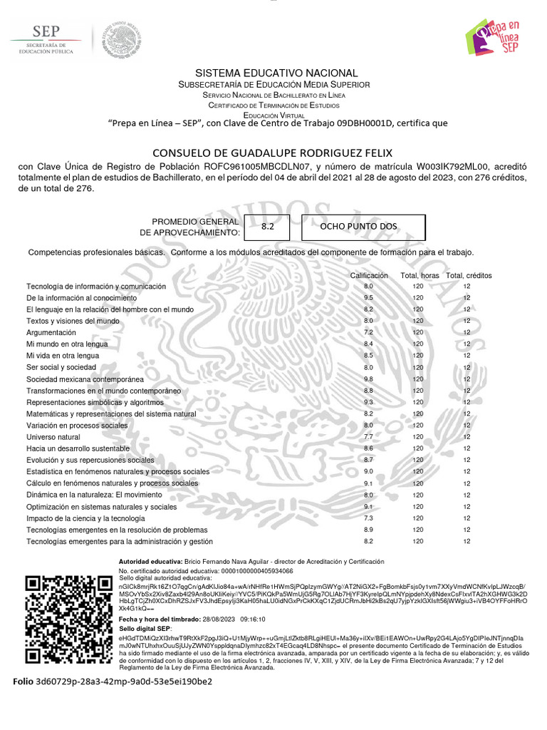 Certificado de Prepa en Linea Sep | PDF