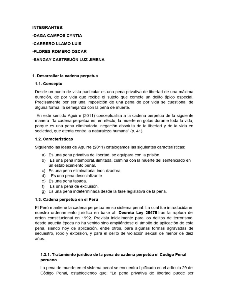 Cadena Perpetua y Pena de Muerte en Perú | PDF | Cadena perpetua | Castigos