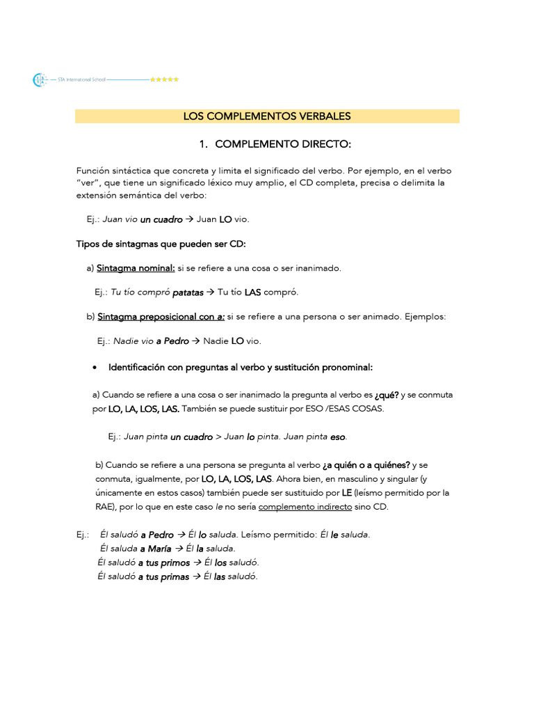 Los Complementos Verbales | PDF