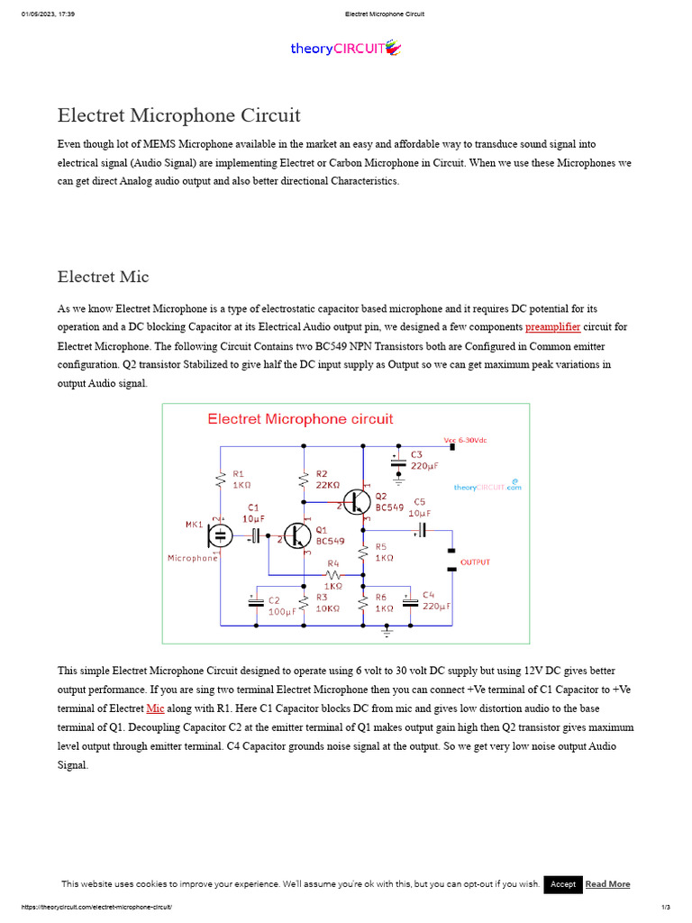 Electret Microphone Circuit | PDF | Technology & Engineering