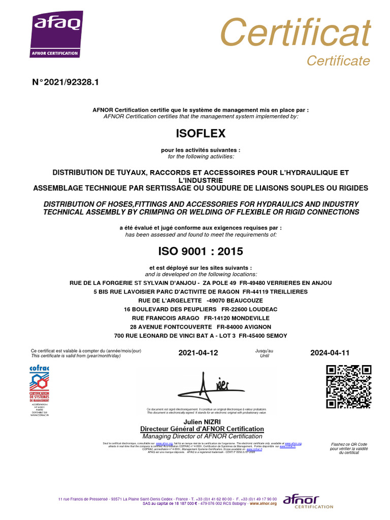 Certificat Q ISOFLEX | PDF