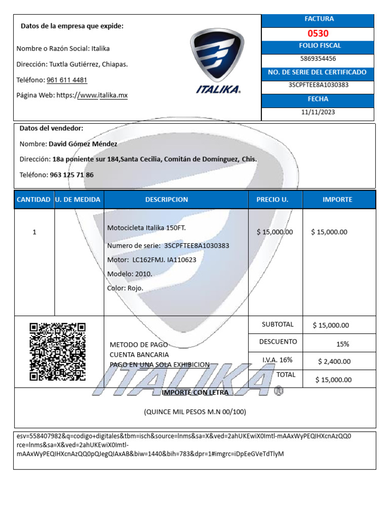 Factura Italika 2023 | PDF