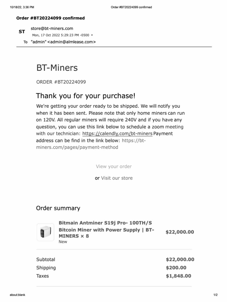 BT-Miners Invoice Template | PDF | Distributed Computing | Payments