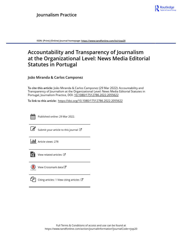 Accountability and Transparency of Journalism at The Organizational ...