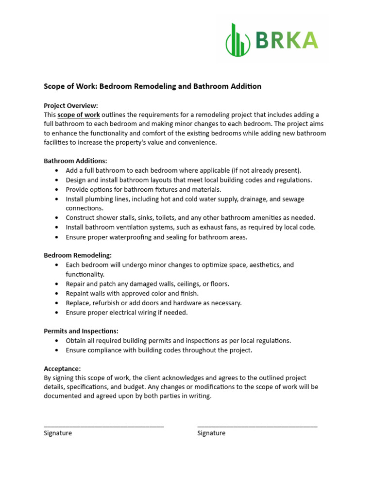 Scope of Work - Bathroom Addition | PDF