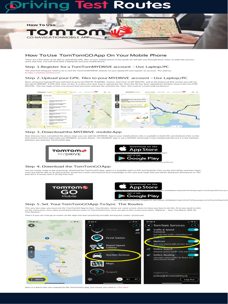 How To Use TomTom Go App - DRIVING TEST ROUTES UK 2022 | Download Free ...