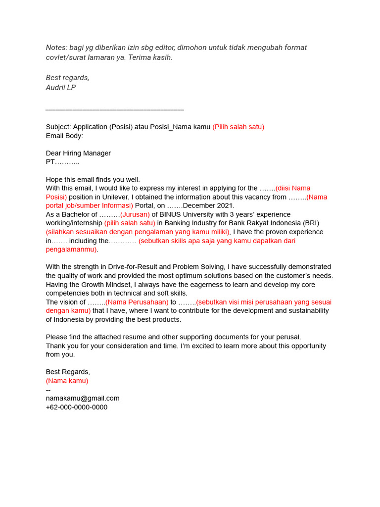 Cover Letter (English) | PDF