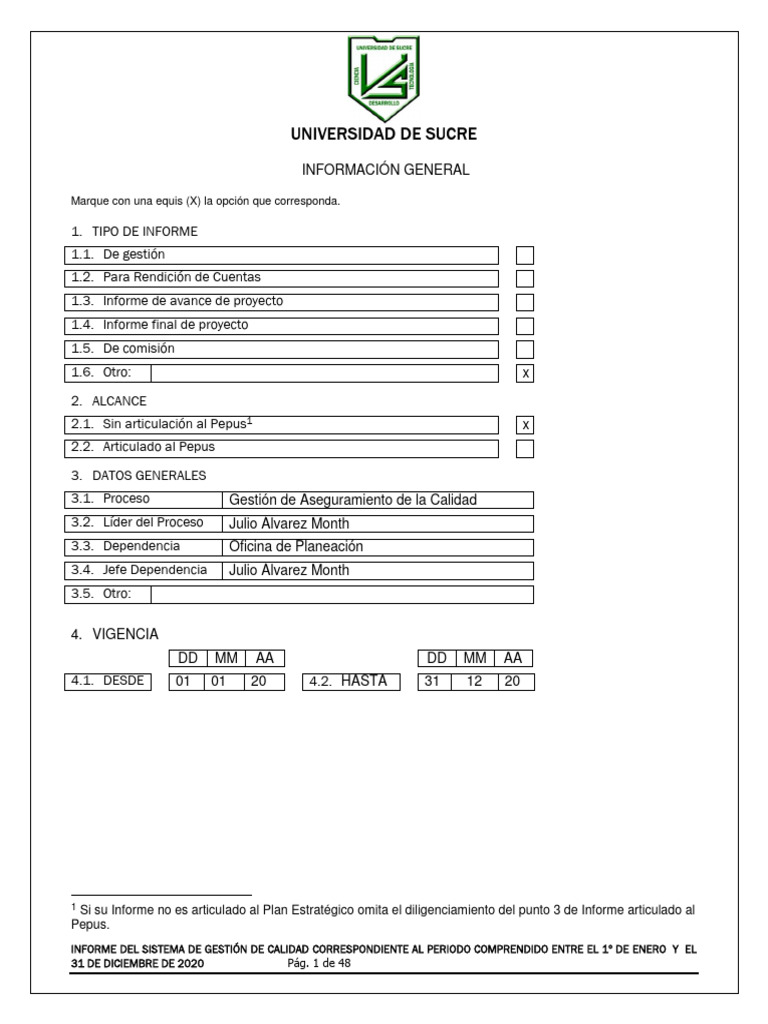 Informe SGC 2020 | PDF | Sistema de manejo de calidad | Gestión de la ...