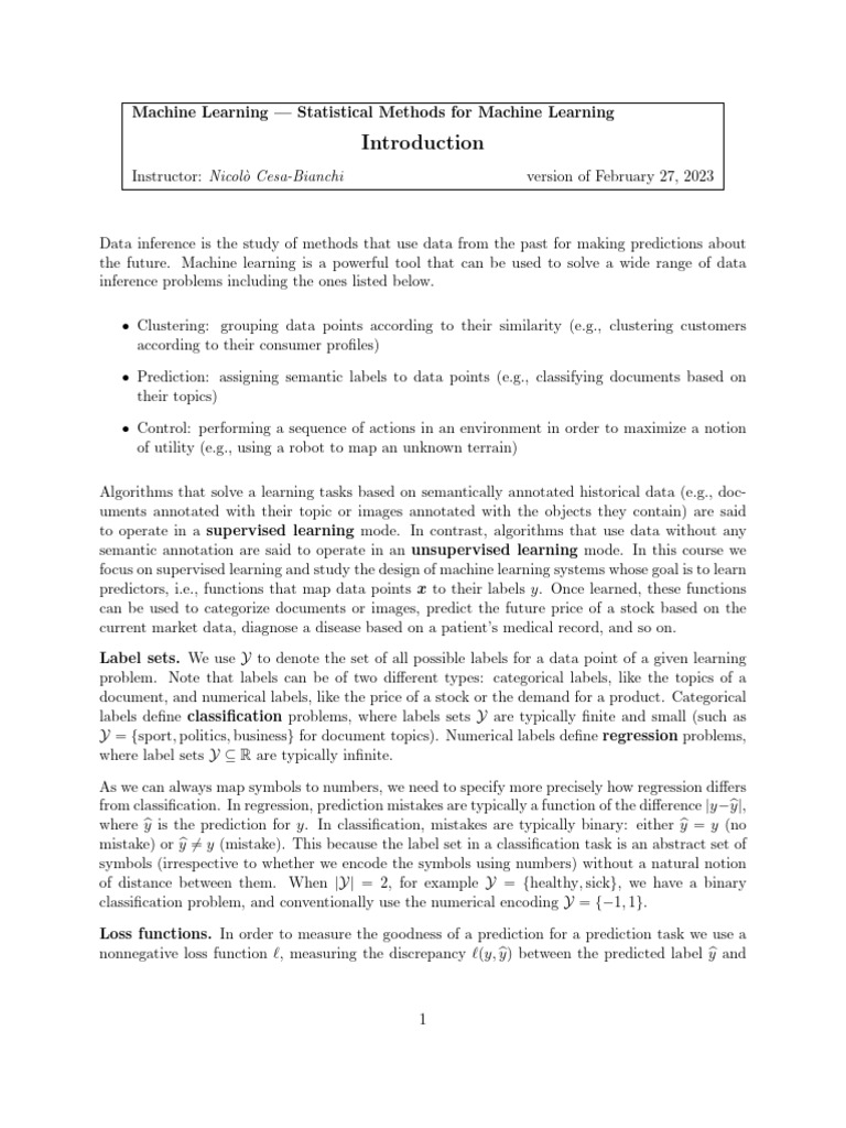 1 Intro | PDF | Machine Learning | Statistical Classification