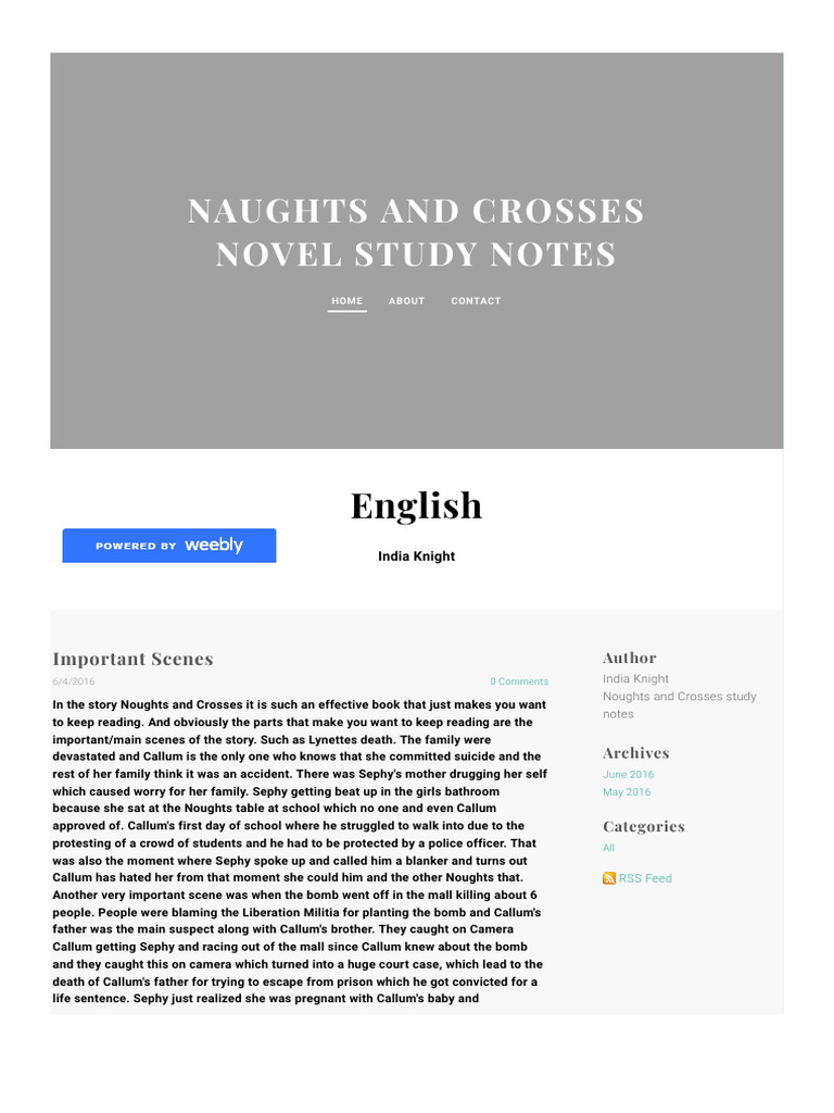 Naughts and Crosses Novel Study Notes - Home | PDF