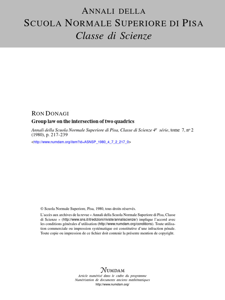 R - Group Law On The Intersection of Two Quadrics - Donagi | PDF | Teaching Methods & Materials
