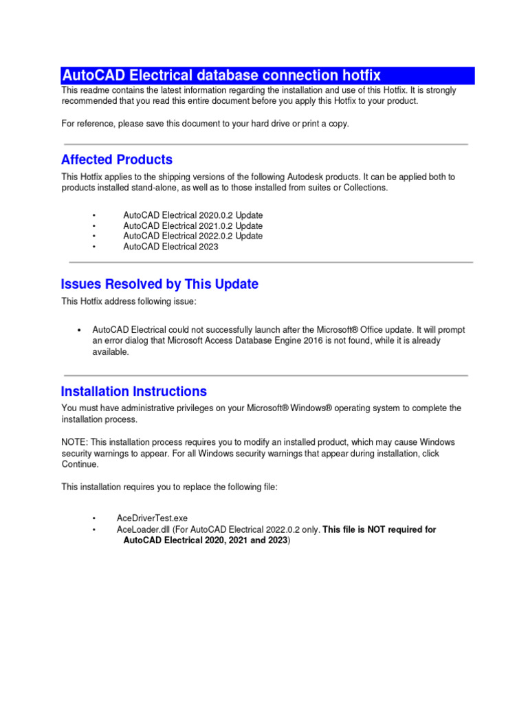 AutoCAD Electrical MS Database Connection Readme | PDF AutoCAD Electrical MS Database Connection Readme | PDF