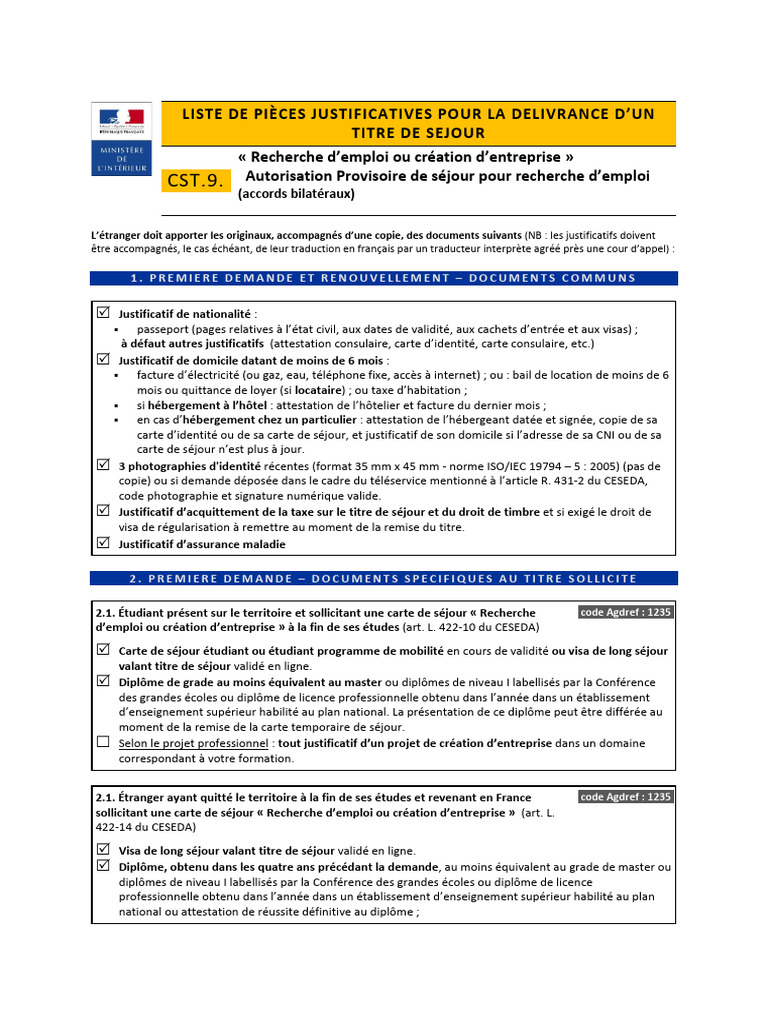 09 - CST.9 - Carte Pour Recherche D'emploi Ou Création D'entreprise Ou ...