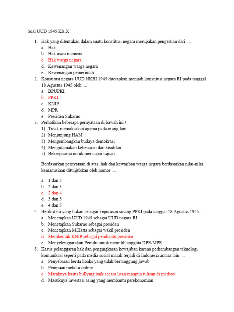 Soal UUD 1945 Kls | PDF