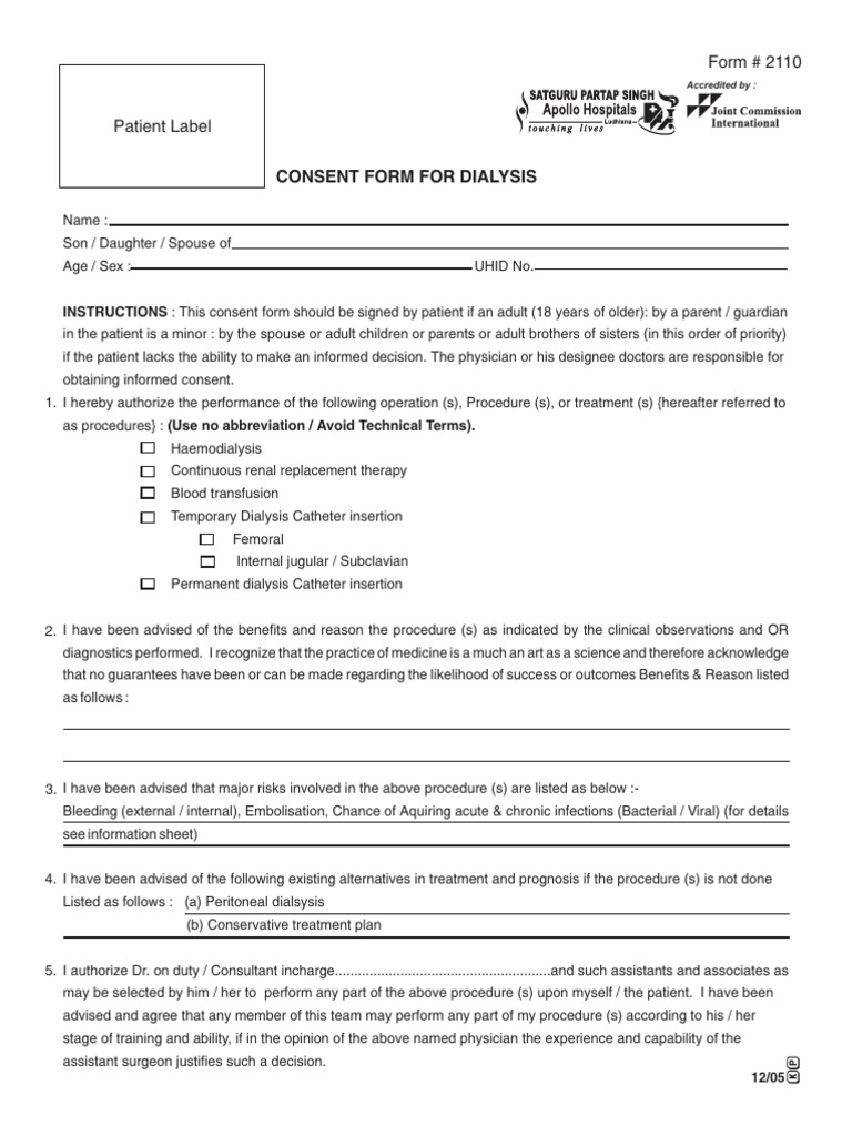 Dialysis Consent Form | PDF