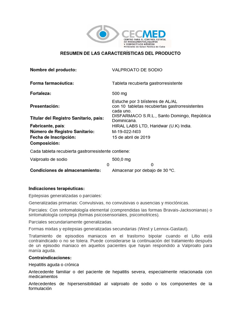 Valproato de Sodio: Uso y Precauciones | PDF
