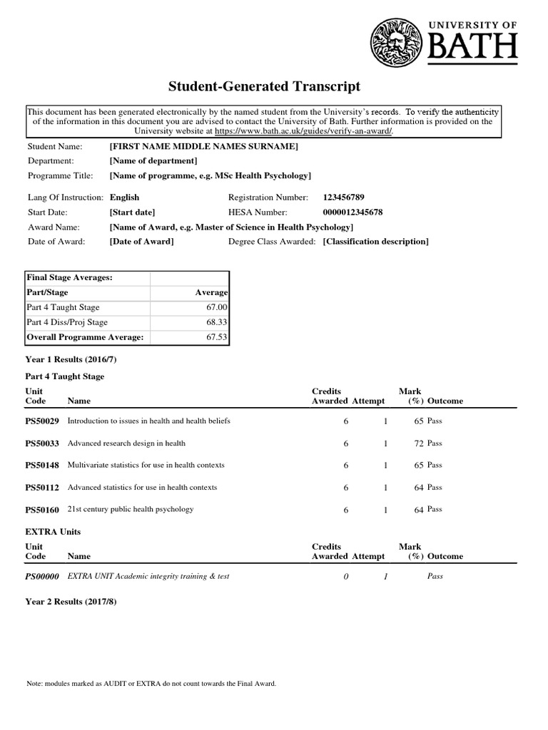Example of A Self Service Transcript | PDF