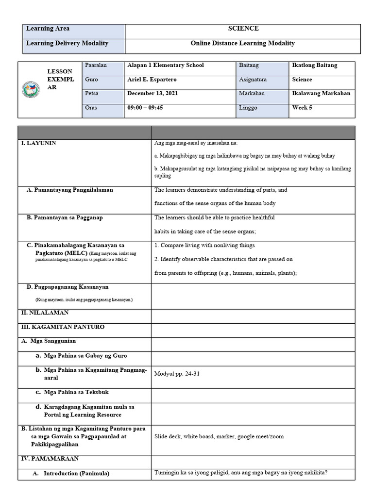 Learning Area Science Learning Delivery Modality Online Distance ...