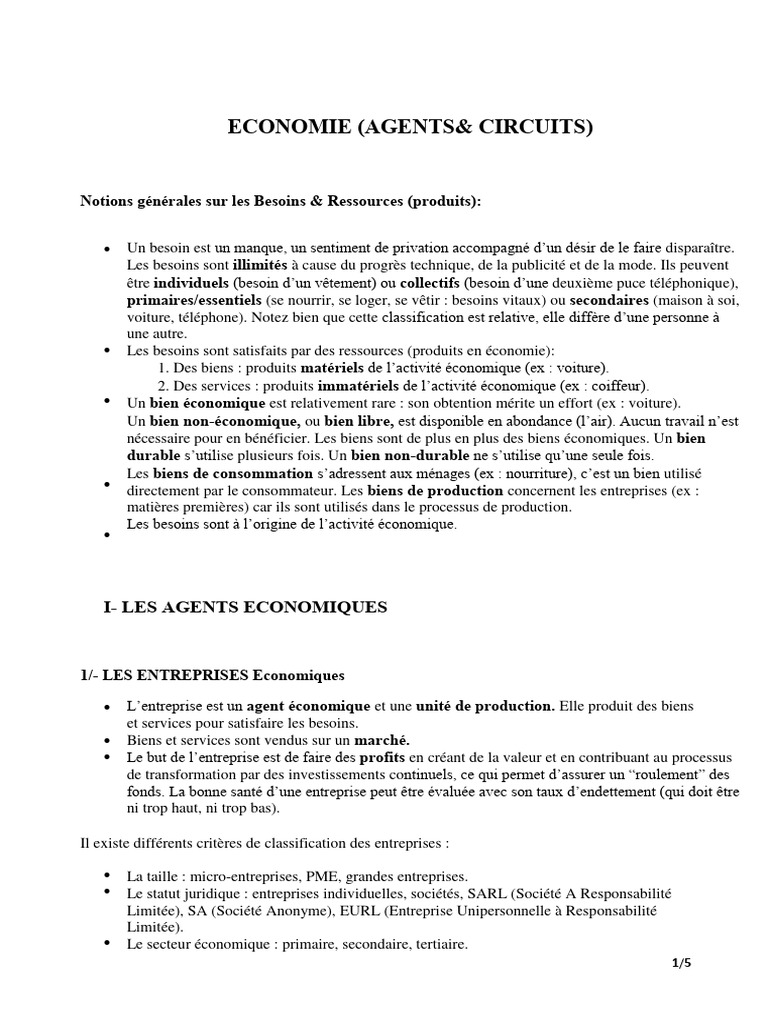 Agents Économiques Et Circuit Économique | PDF