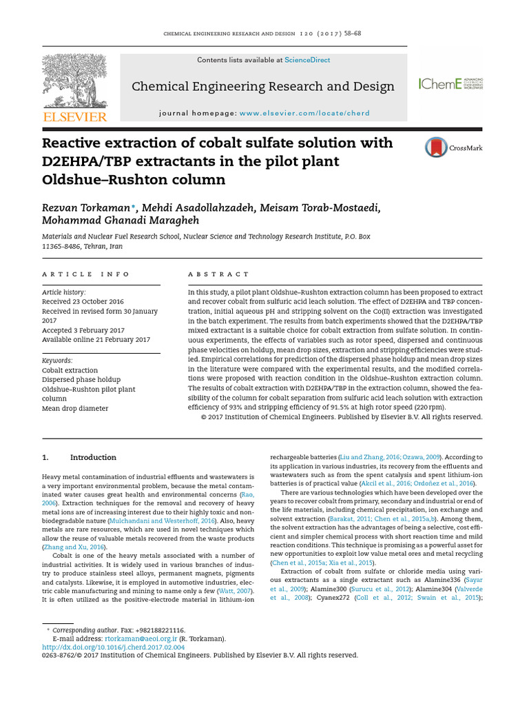 Reactive Extraction of Cobalt Sulfate Solution With D2EHPATBP ...
