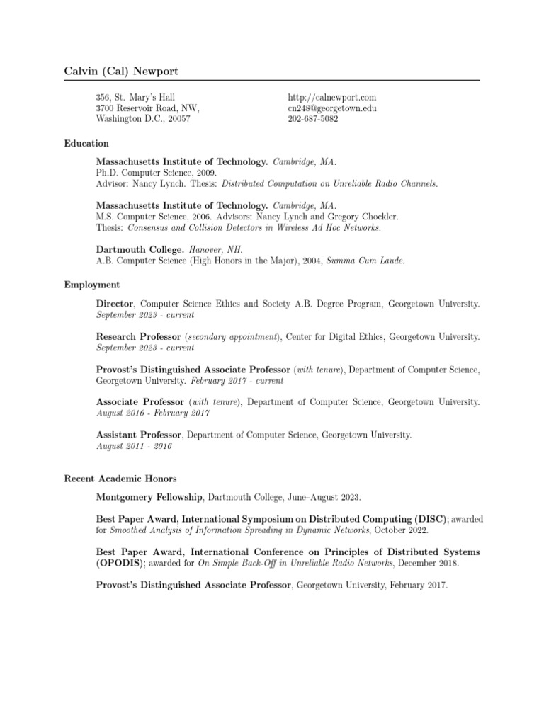 Cal Newport's Academic Contributions | PDF | Distributed Computing ...
