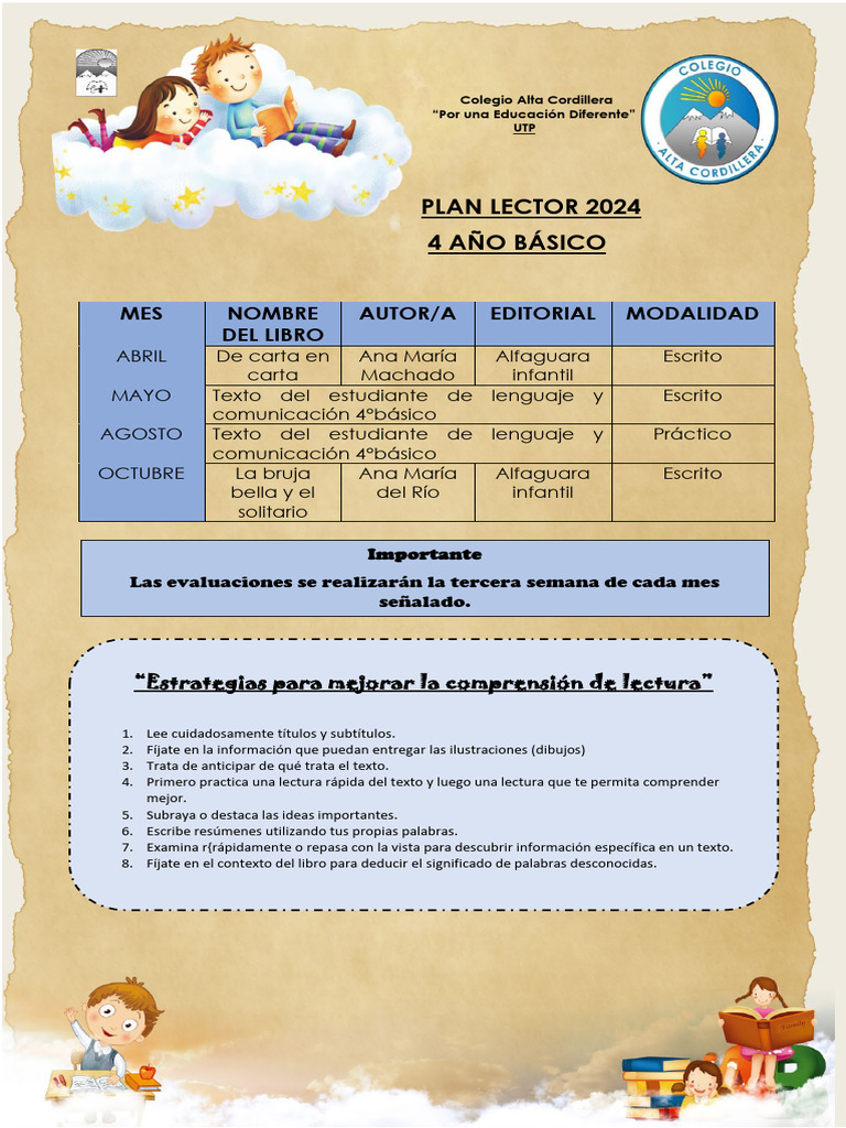 Plan Lector 4° Basico 2024 | PDF