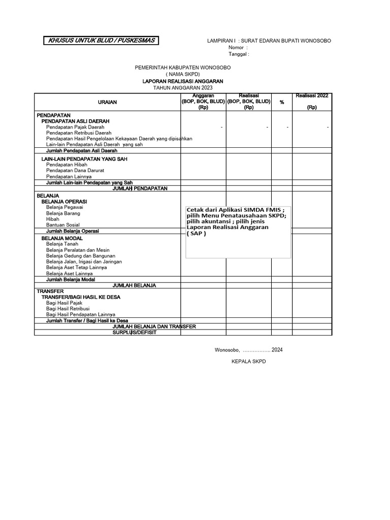 3 - Format Laporan Keuangan Blud 2023 Fix | PDF
