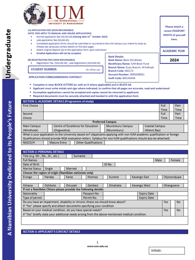 IUM 2026 Undergraduate Application Form | PDF