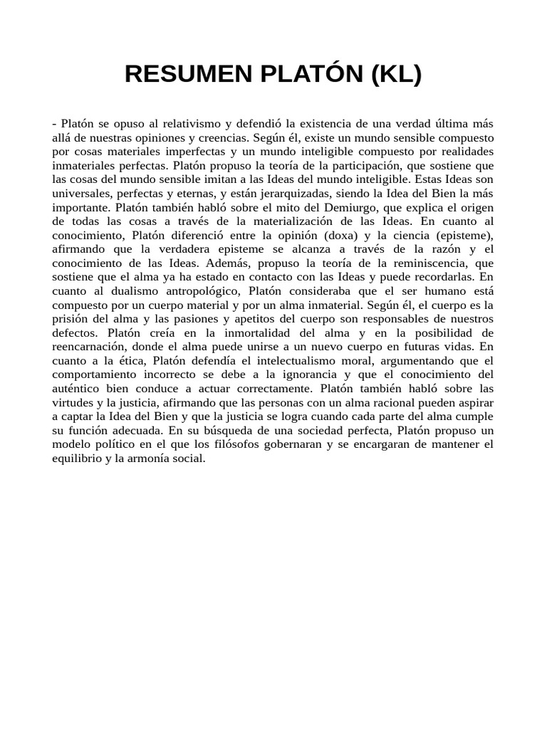 Platon esquema studocu resumido | PDF