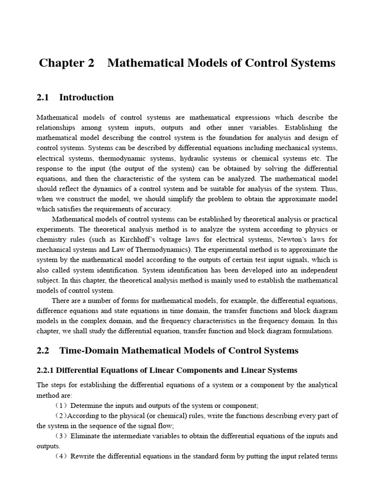 Control System Mathematical Models | PDF | Electric Motor ...