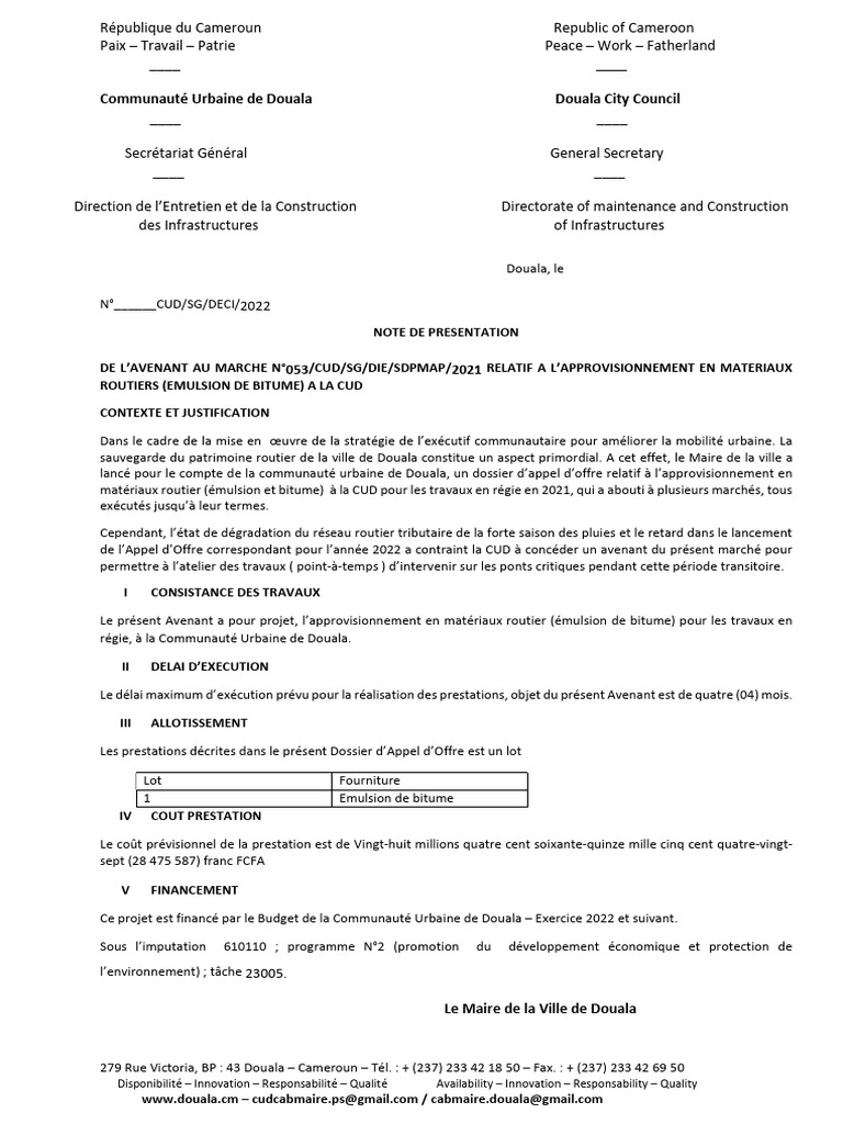 Note de Presentation | PDF