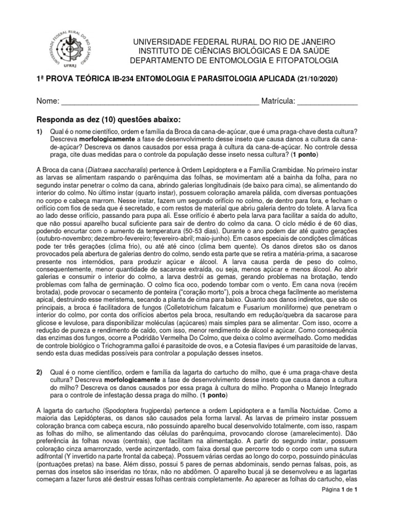 1 Prova Teorica 21.10.2020 Ento | PDF | Lepidoptera