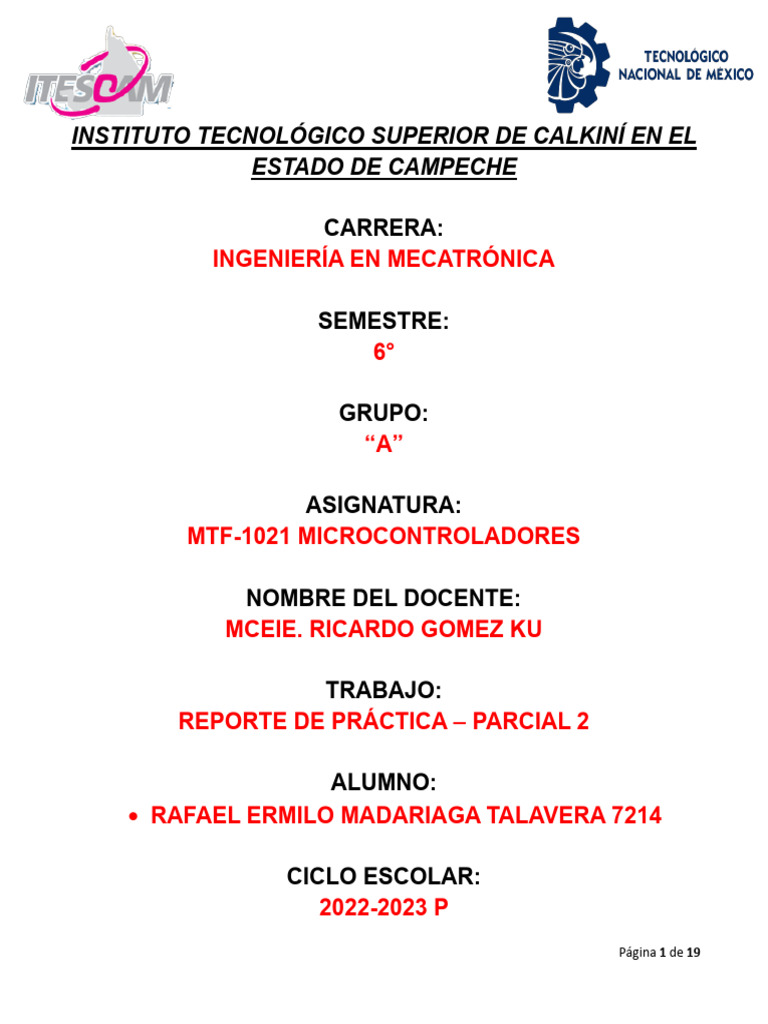 REPORTE DE PRÁCTICA - MICROCONTROLADORES | PDF