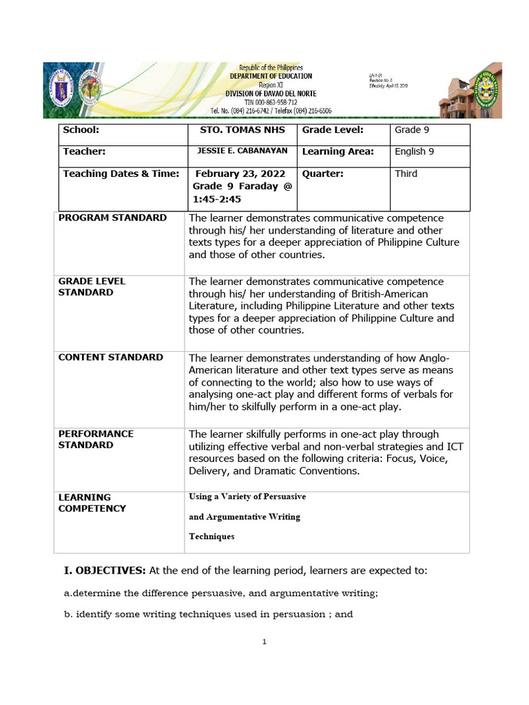ENGLISH 10 LESSON PLAN (Quarter 3) | PDF