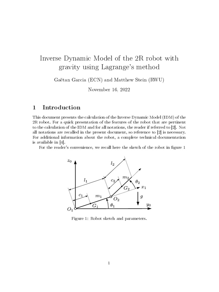 IDM Robot RR Lagrange Method | PDF | Lagrangian Mechanics | Potential Energy