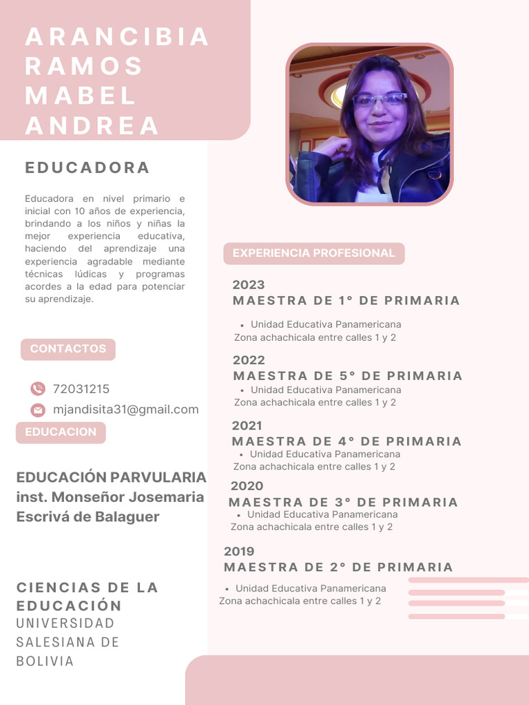 Curriculum Mabel Arancibia | Descargar gratis PDF | Educación de la primera infancia | Educación ...