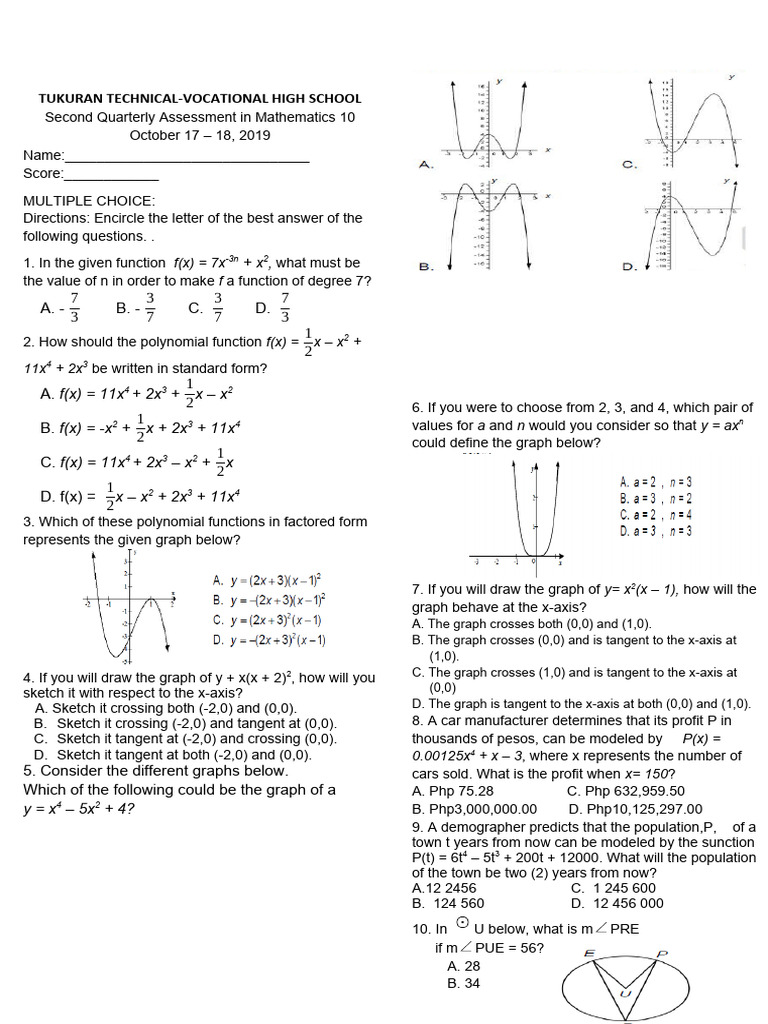 MATH 10 Test Questions 2nd Quarter | PDF