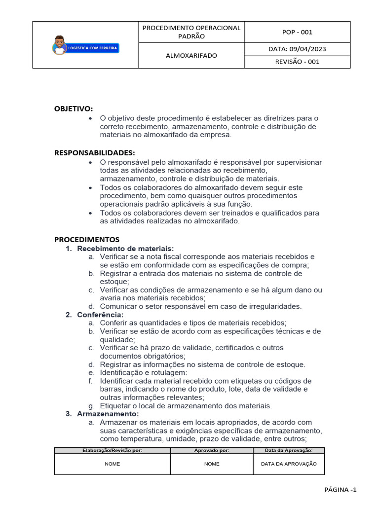 Procedimento Operacional Padrão - Almoxarifado | PDF