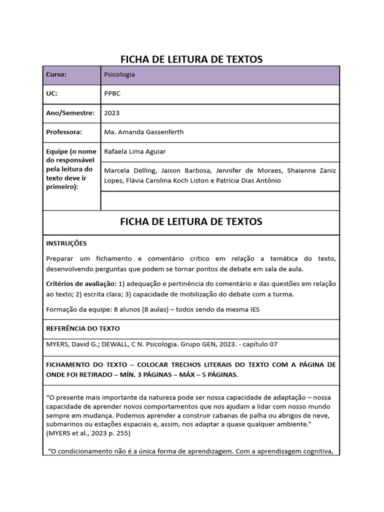 Ficha - Leitura. Rafa | PDF