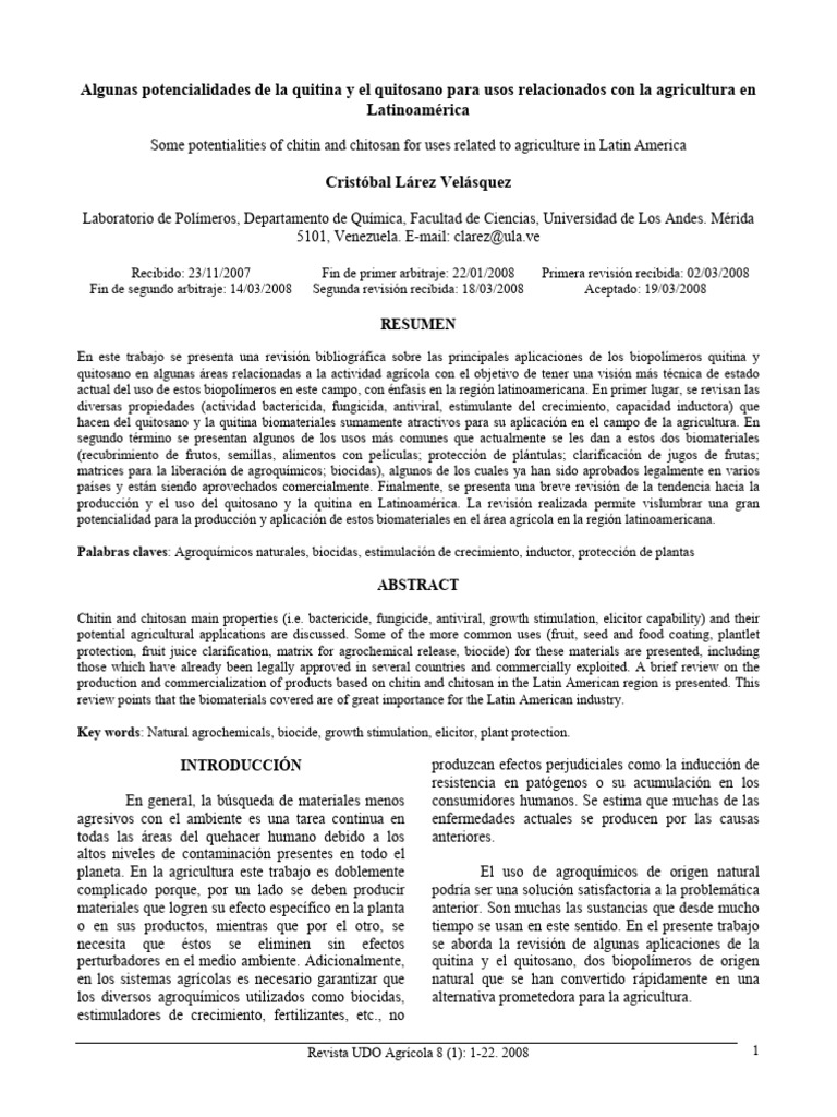 Quitina y quitosano en agricultura latinoamericana | PDF | Ciencia y ...