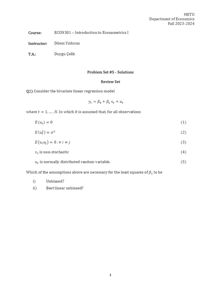 Problem Set 05 - Solutions (Odtuclass) | Download Free PDF | Regression ...