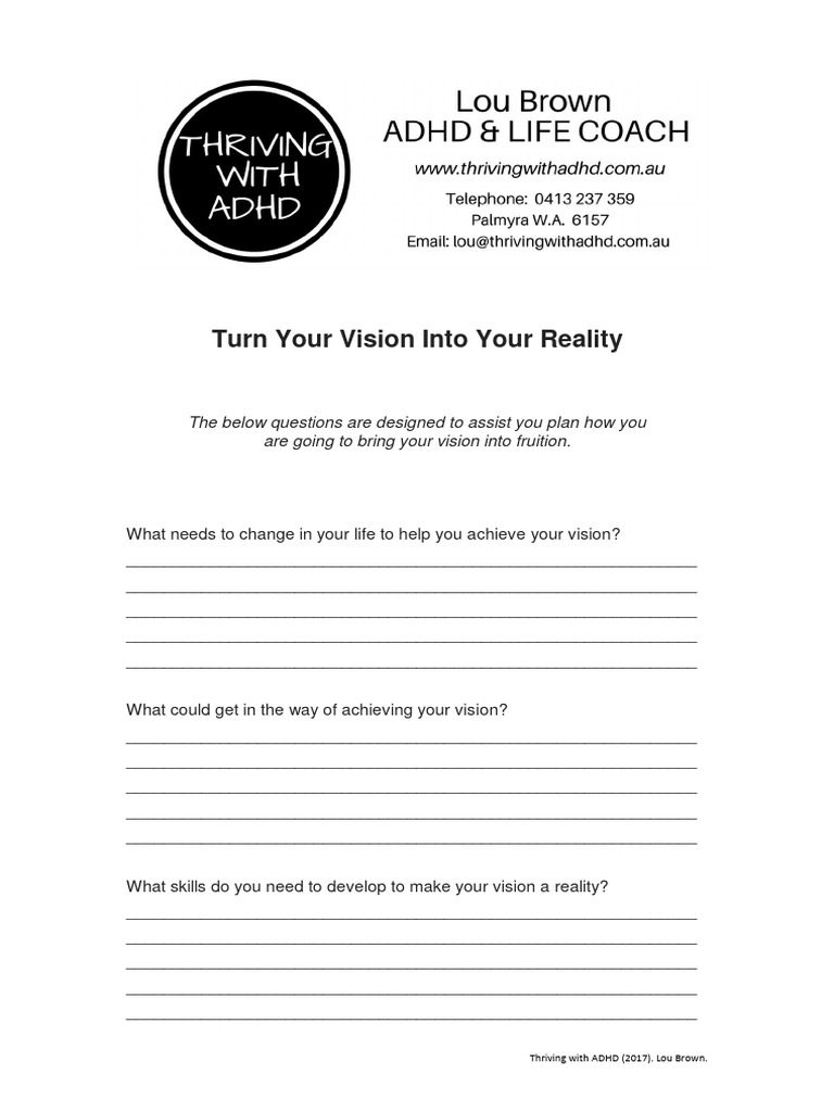 Thriving With ADHD Turn Your Vision Into Your Reality | PDF
