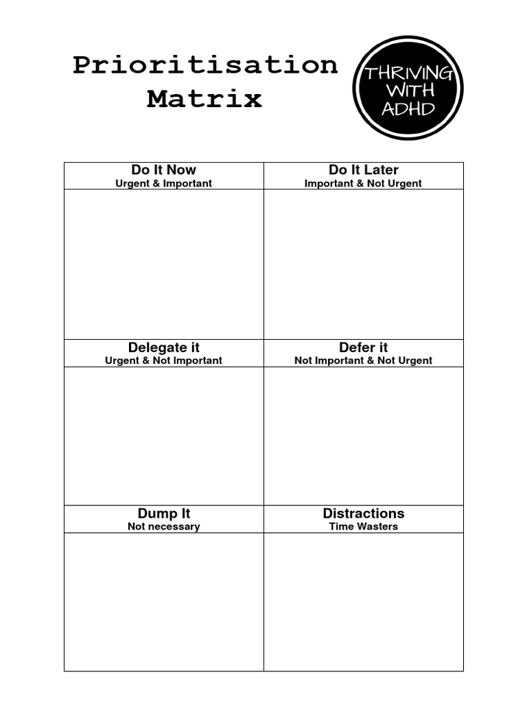Thriving With Adhd Prioritisation Matrix Pdf